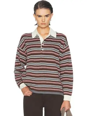 The Upside Polo Knit Top - Stripe