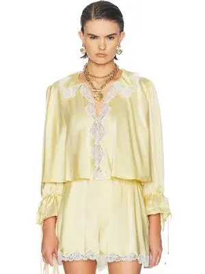 Chloé Lace Trimmed Silk Blouse - Yellow