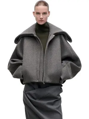 Victoria Beckham Folded Collar Bomber Jacket - Grey