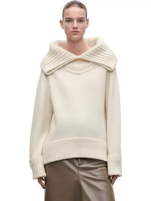 Victoria Beckham Wide Collar Jumper In Lambswool - Ivory