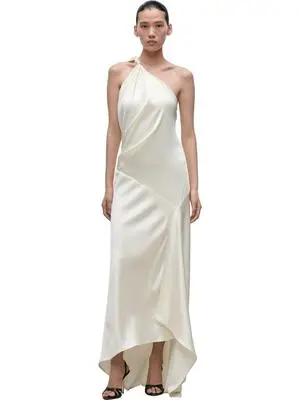 Victoria Beckham Victoria Beckham Asymmetric Midi Dress In Silk Viscose Velvet Ivory
