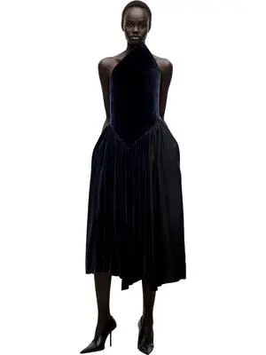 VICTORIA BECKHAM Victoria Beckham Asymmetric Midi Dress In Silk Viscose Velvet