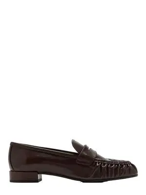 Prada Ruched Leather Loafers - Brown