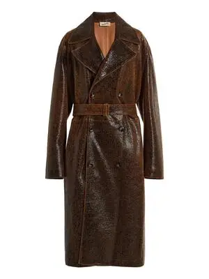 SANDERLAK Belted Leather Trench Coat - Brown