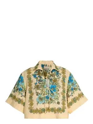 ALEMAIS ALÉMAIS Sophia Collared Linen Top With Floral Print