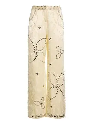 SIEDRES Embellished Straight-leg Pants - Ivory
