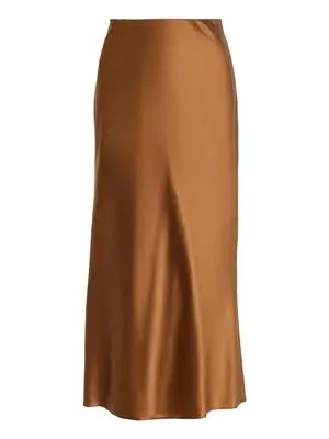 FAVORITE DAUGHTER Silk-blend Satin Midi Skirt - Brown