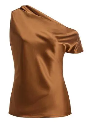FAVORITE DAUGHTER Asymmetrical One-shoulder Silk-blend Top - Brown