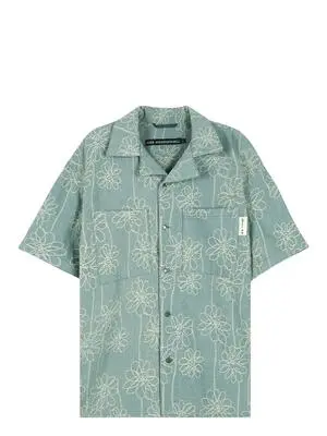Andersson Bell Embroidered Flower Open Collar Shirt - Blue