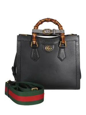 Gucci Textured Dollar Calfskin Web Diana Tote - Black