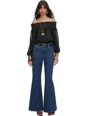 SELF-PORTRAIT Off-the-shoulder Ruffled Chiffon Top - Nero