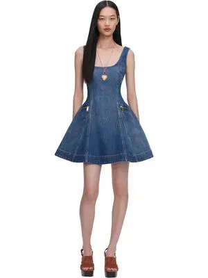 SELF-PORTRAIT Low-back Mini Dress With Exposed Zip And Pockets - Blu