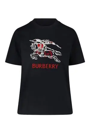 Burberry Embroidered Logo Cotton T-shirt - Black