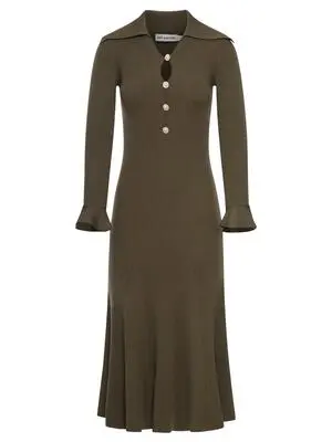 SELF-PORTRAIT SELF-PORTRAIT Oversized Collar Keyhole Cut-Out Dress With Gold Button Detail