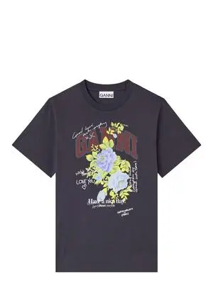 GANNI GANNI Crew Neck Cotton T-Shirt With Graphic Print Nero