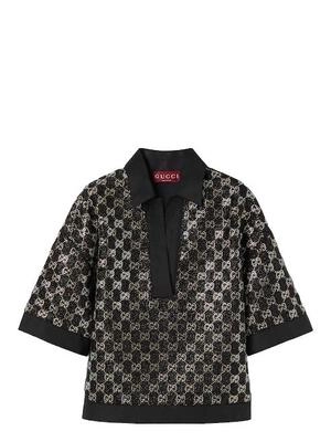 GUCCI Gucci Light Wool Tweed Lamé Shirt With GG Crystal Embellishment