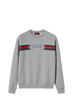 Gucci Horsebit Web-print Embroidered Crewneck Sweater - Grigio
