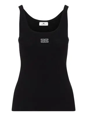 Elisabetta Franchi Ribbed Wool Knit Tank Top - Black