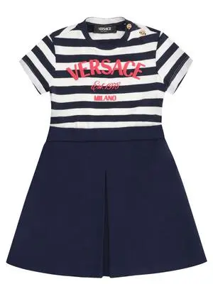 YOUNG VERSACE Striped Cotton Mini Dress - Blue