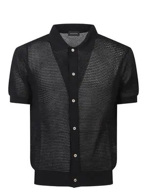 Tagliatore Knit Shirt With Button Closure And Ribbed Collar & Cuffs - Nero