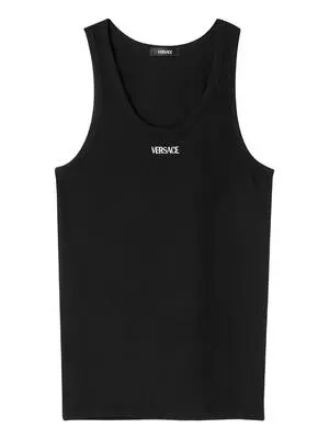 Versace Sleeveless Logo Embroidered Tank Top - Nero
