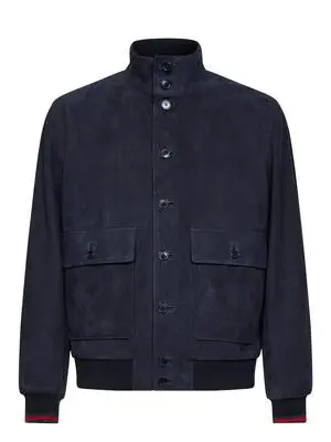 GUCCI GUCCI Stand-Collar Leather Jacket With Dropped Shoulders And Web Trim