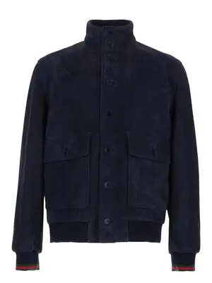 GUCCI GUCCI Stand-Collar Leather Jacket With Dropped Shoulders And Web Trim
