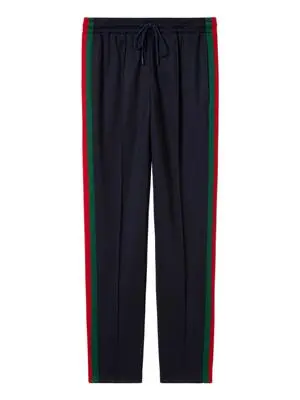 Gucci Web Insert Track Pants With Elastic Drawstring Waist And Side Pockets - Blu