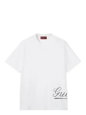 Gucci Script Logo Print Crewneck T-shirt With Short Sleeves - Bianco