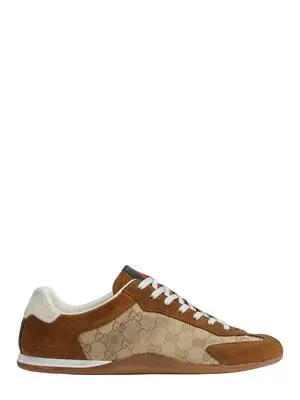 Gucci Gg Canvas Sneakers With Suede Trim And Web Detail - Marrone
