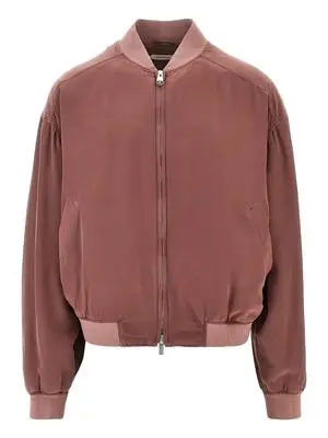 Versace Garment-dyed Silk Bomber Jacket With Ribbed Trim And Embroidered Logo - Viola