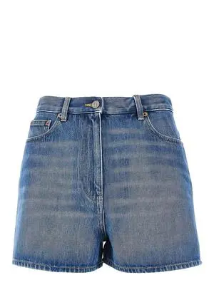 Valentino Garavani Denim Shorts With Metallic V Detail - Blu