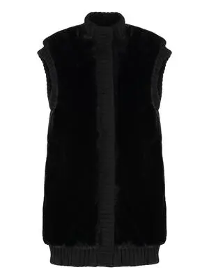Pinko Long Fur-effect Vest With Ribbed Trim - Black