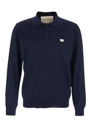 Valentino Garavani Vlogo Signature Patch Button-front Virgin Wool Sweater - Blu