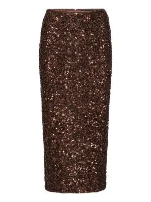 ROTATE BY BIRGER CHRISTENSEN Sequined Midi Pencil Skirt - Marrone