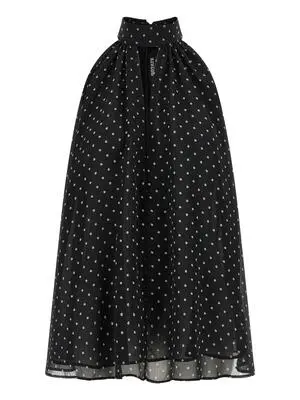 ROTATE BY BIRGER CHRISTENSEN ROTATE Sleeveless Chiffon Dotted Print High Neck Top With Side Bow Detail Nero