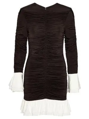 ROTATE BY BIRGER CHRISTENSEN Mini Dress With Ruffled Detailing And Long Sleeves - Marrone