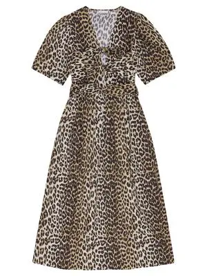 GANNI V-neck Mini Dress With Bow Detail - Marrone