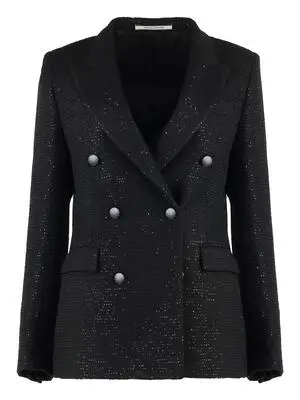 0205 TAGLIATORE Tagliatore Sequin Double-breasted Blazer - Black