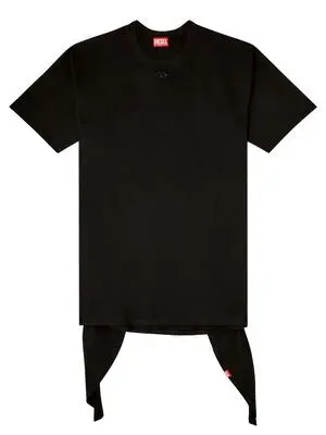 DIESEL® Front Tie Cotton Dress With Embroidered Oval D Cut-out And Dropped Sleeves - Nero
