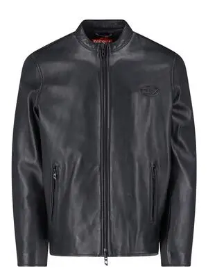 DIESEL® Waxed Leather Biker Jacket - Black