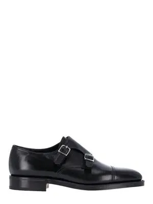 John Lobb Double Monk Strap Leather Dress Shoes - Black