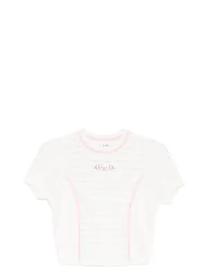 Casablanca Cropped Knit Top With Logo Trim - Bianco