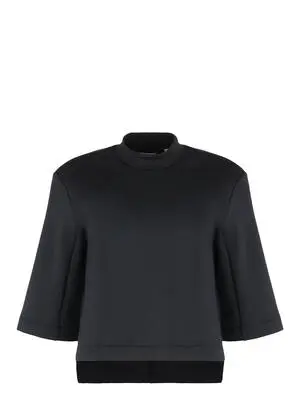 MONCLER MONCLER GENIUS Techno Fabric T-Shirt With Logo Patch And Side Slits