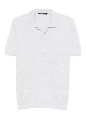 Tagliatore Polo Collar Slit Neck Short Sleeve Top With Ribbed Hem & Cuffs - Grigio
