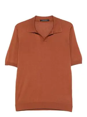 Tagliatore Polo Collar Silk Polo Shirt With Slit Neckline & Ribbed Cuffs - Marrone