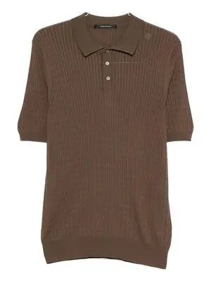 Tagliatore Cable-knit Polo Shirt With Ribbed Trim - Marrone