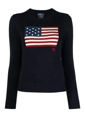 Polo Ralph Lauren Crew Neck American Flag Intarsia Sweater - Blu