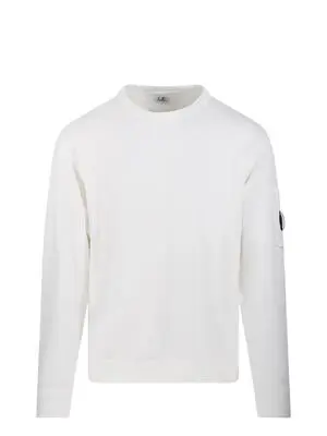 C.P. COMPANY Cotton Crewneck Sweatshirt With Magnifying Pocket - Bianco