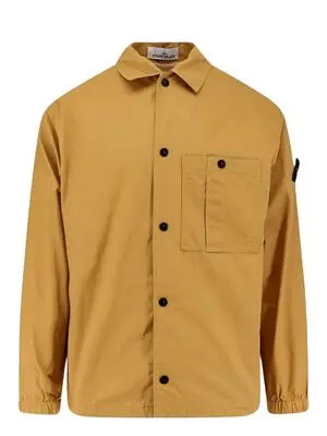 Stone Island Badge Detail Snap-front Jacket With Chest Pocket - Giallo